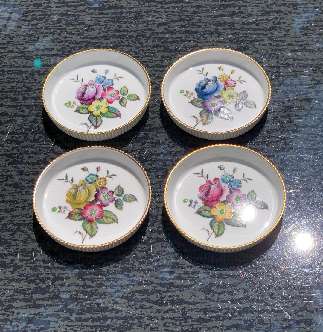 Vintage Set of 4 Royal Worcester Floral Bouquet Hand Painted Fine Bone ...