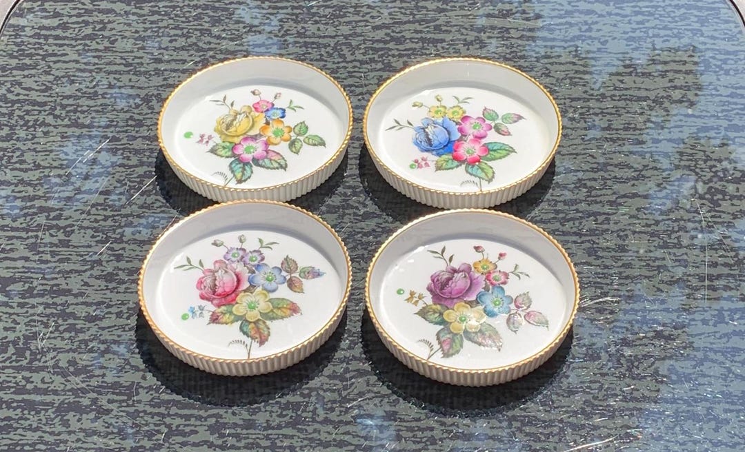 Vintage Set of 4 Royal Worcester Floral Bouquet Hand Painted Fine Bone China Coasters - G676 ...