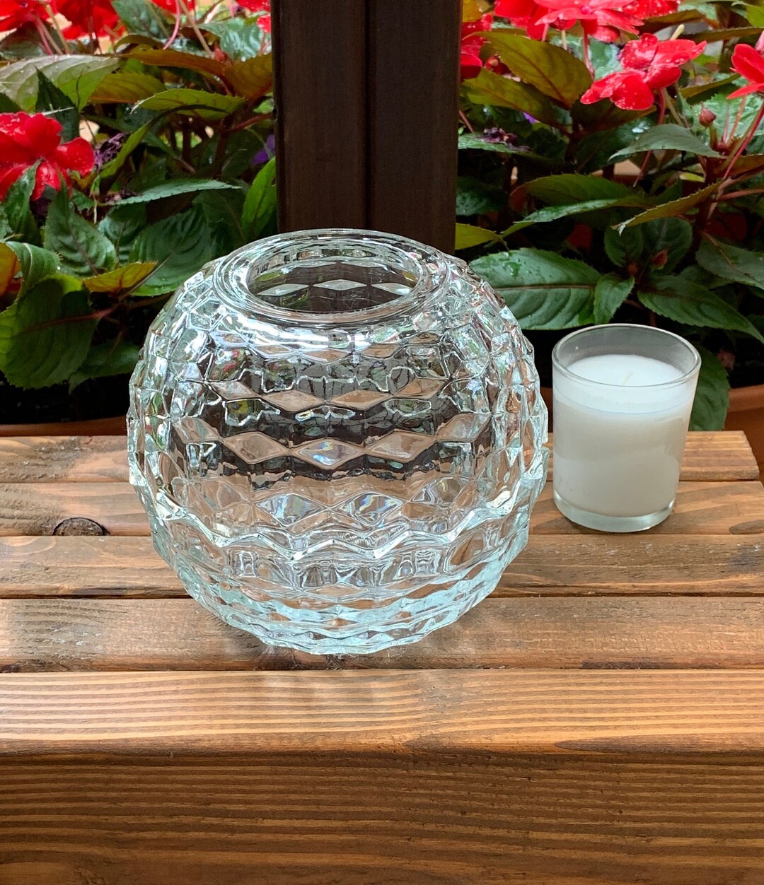 Vintage Homco Clear Cube Glass Pattern 2 Piece Globe Fairy Light Candle ...
