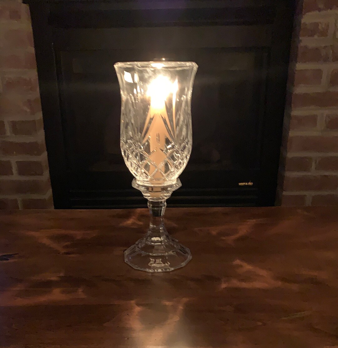 Vintage St. George Lead Crystal 2 Pc. Hurricane Candleholder Lamp ...