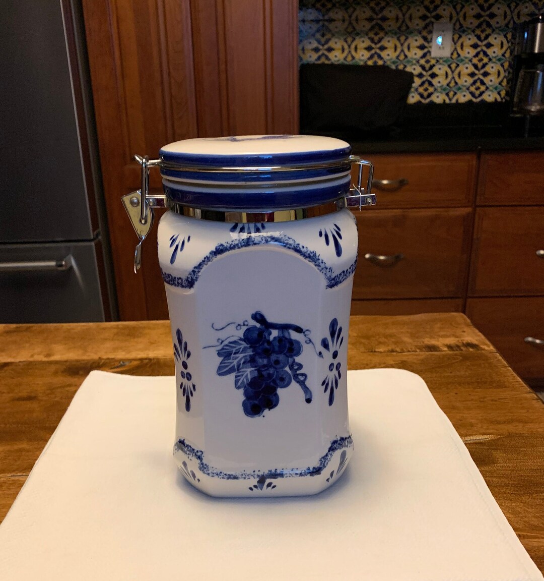 Vintage Panware Home Essentials Tall Dark Blue and White Ceramic ...