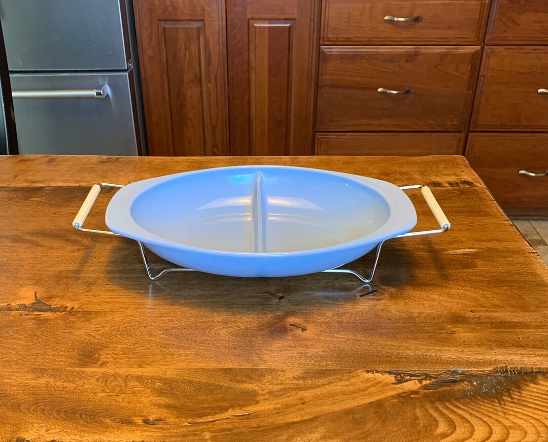 Vintage HTF Pyrex Delphite Bluebelle Divided Dish With Cradle - 1.5 ...