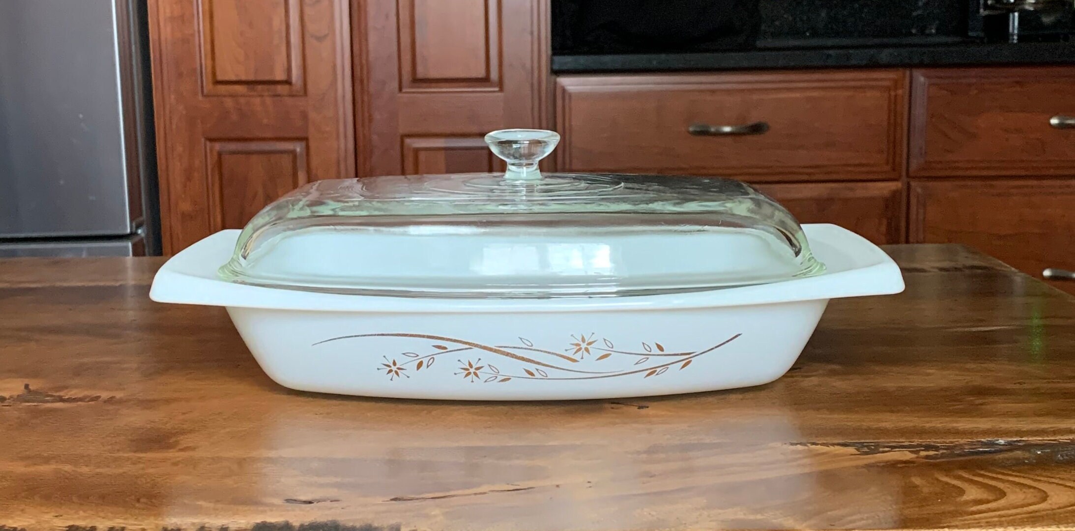Vintage 1960s Pyrex Golden Honeysuckle Casserole Dish With Domed Lid ...