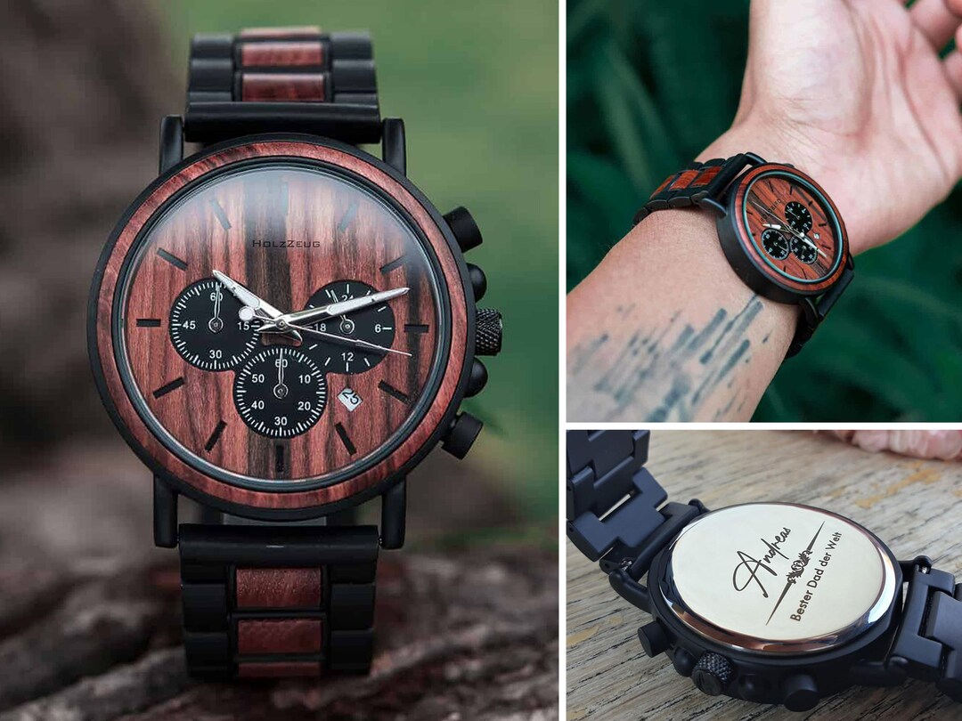 Engraved Red Chestnut Wrist Watch Handcrafted Men's Watch Engraved ...