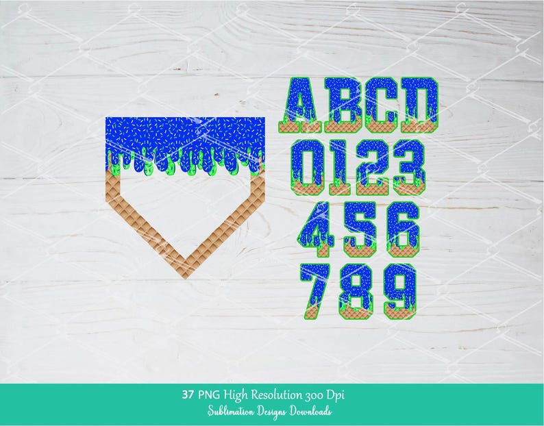 Royal Blue and Lime Green Drip Alphabet Home Plate PNG Bundle, Drippy ...