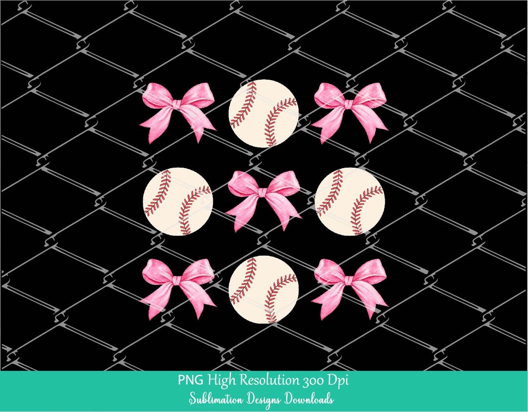 Coquette Baseball PNG, Watercolor Pink Bows Sublimation, Girly Sport ...