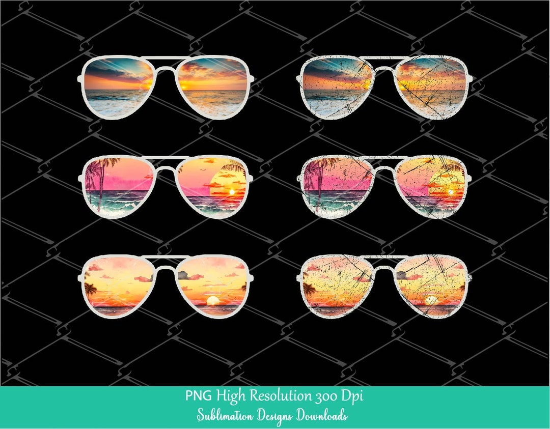Retro Sunglasses PNG Bundle: Beach Palm Tree Watercolor Clipart ...