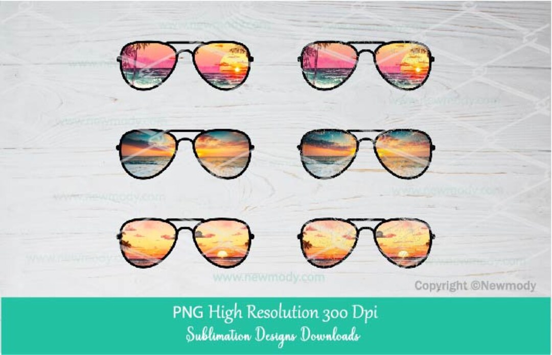 Retro Summer Glasses PNG Bundle, Watercolor Beach Palm Tree Vintage ...