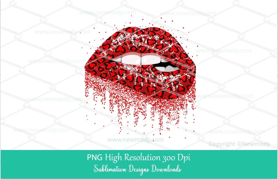 Glitter Dripping Red Lips PNG: Leopard Heart Valentine Design (digital ...
