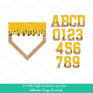 Gold Sprinkle Drip Home Plate Alphabet Set PNG Bundle, Mustard Yellow ...