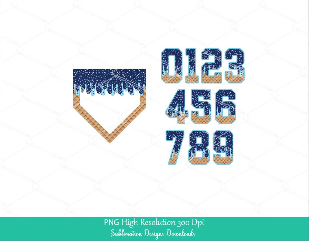 Drippy Baseball Home Plate & Numbers PNG Clipart Bundle (digital ...