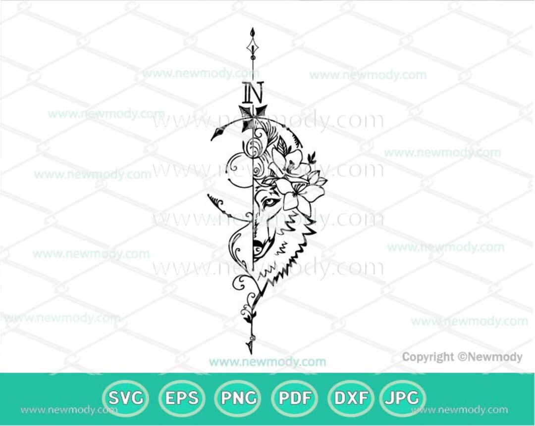 Floral Wolf Compass SVG: Boho Tattoo Art (digital Files) - Etsy
