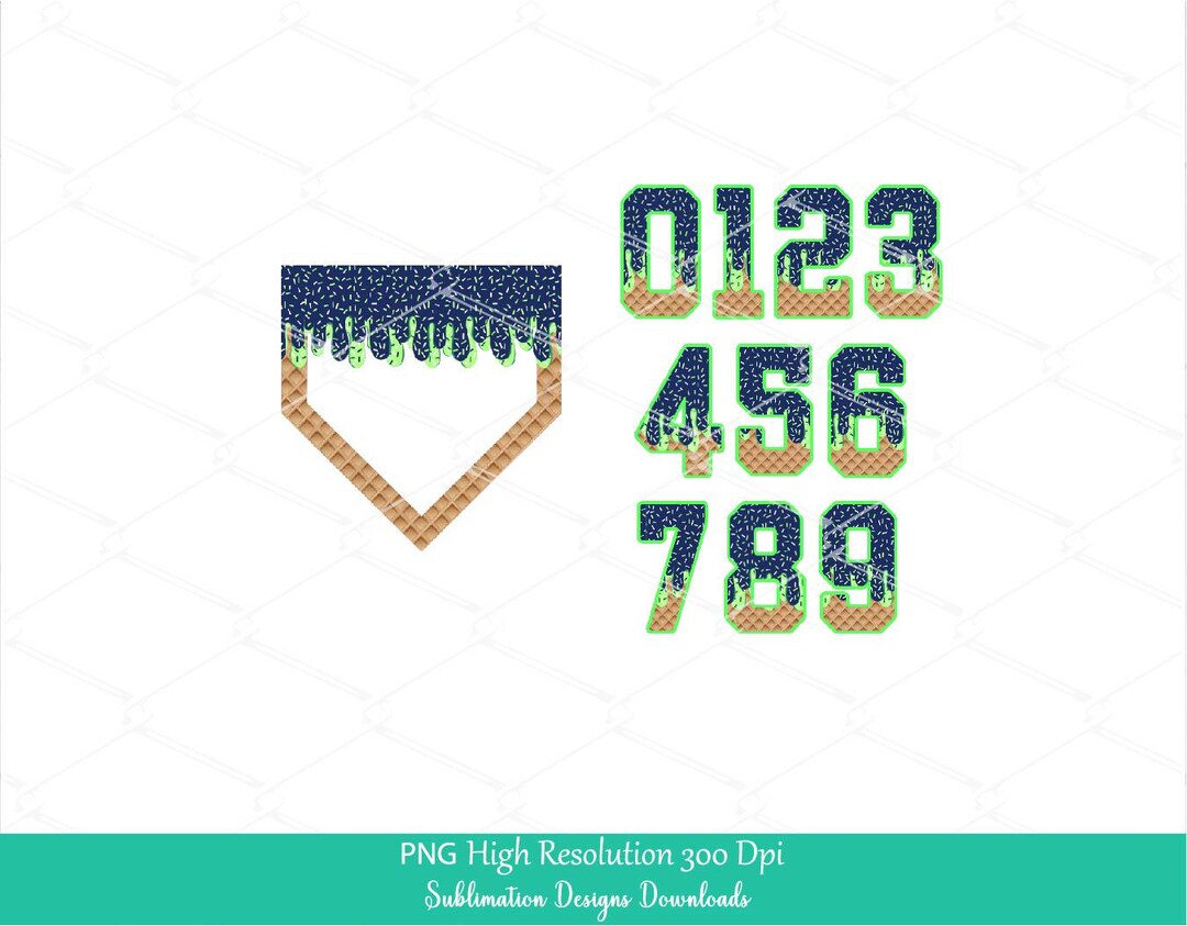 Sprinkle Drip Home Plate and Numbers PNG Bundle Clipart, Navy & Lime ...