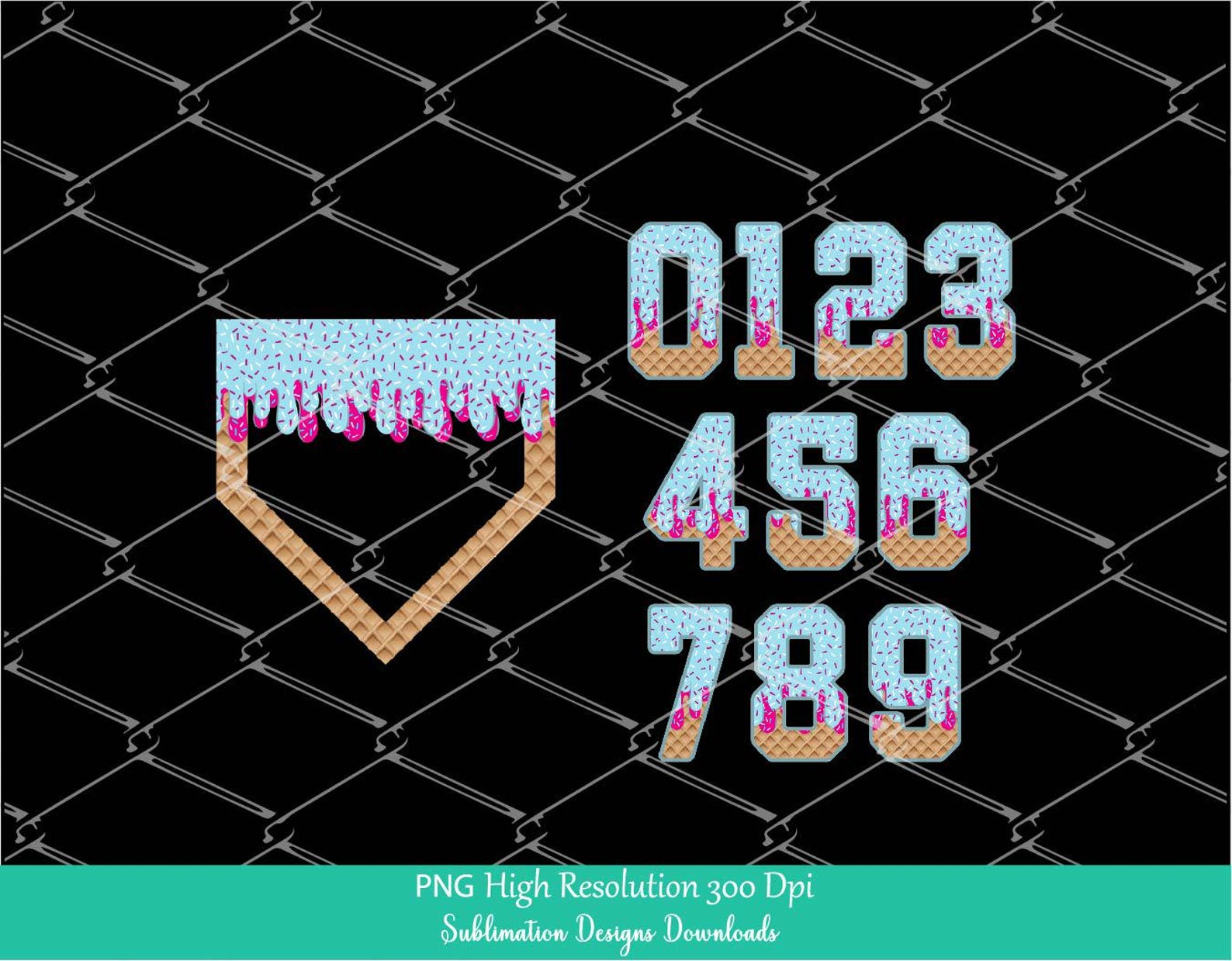 Sprinkle Drip Home Plate and Numbers PNG Bundle Clipart, Pink & Blue ...