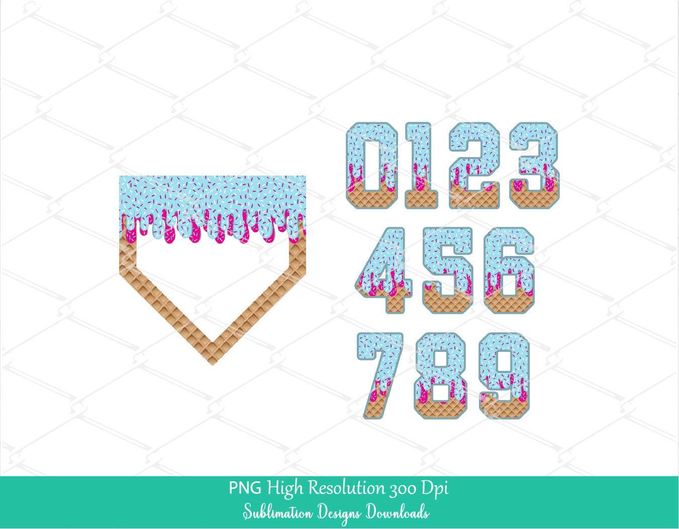 Sprinkle Drip Home Plate and Numbers PNG Bundle Clipart, Pink & Blue ...