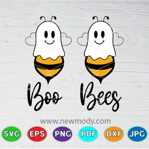 Boo Bees Svg- Cute Bee Ghost Halloween - Halloween Shirt Design - Bee ...