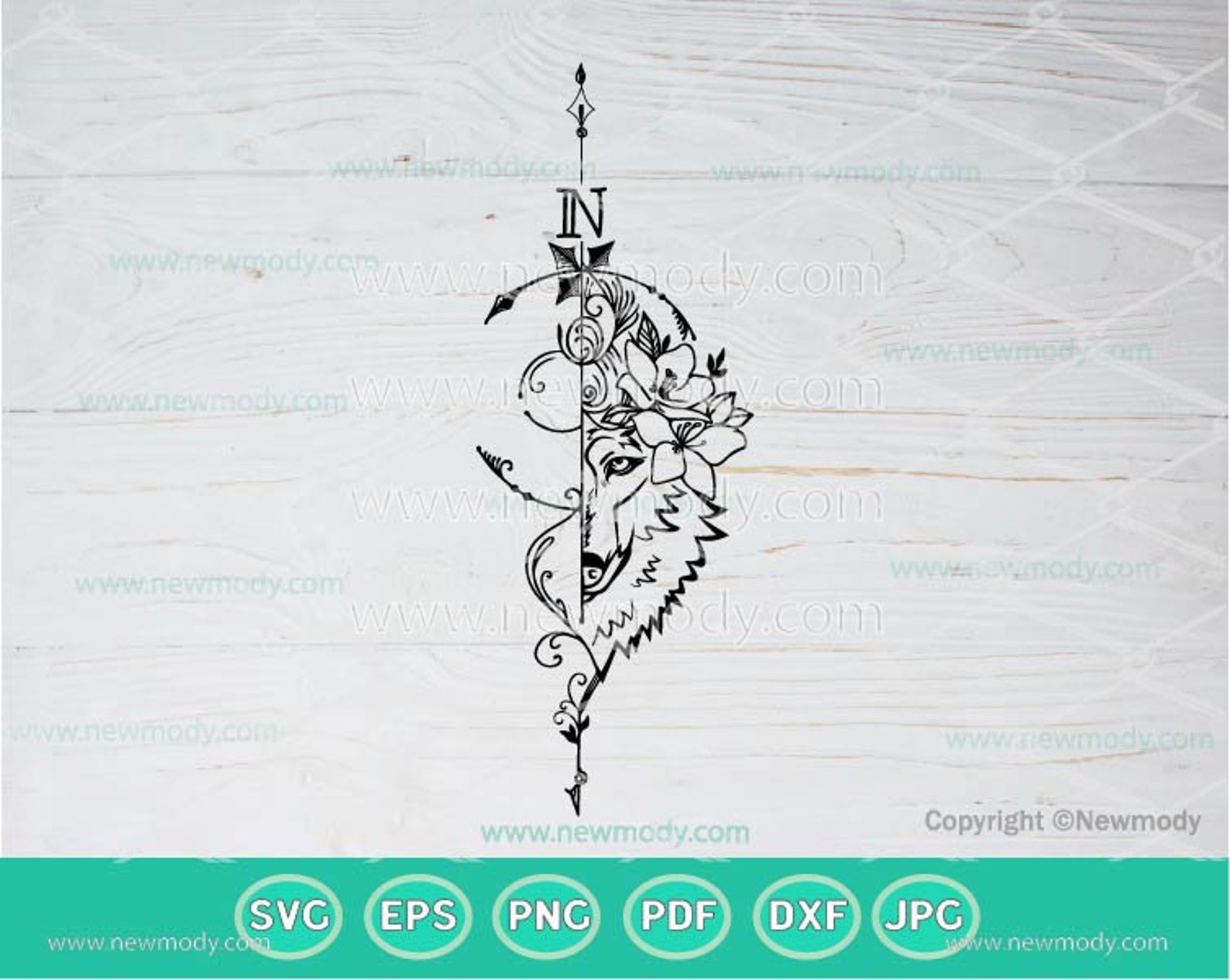 Floral Wolf Compass SVG: Boho Tattoo Art (digital Files) - Etsy