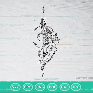 Floral Wolf Compass SVG: Boho Tattoo Art (digital Files) - Etsy