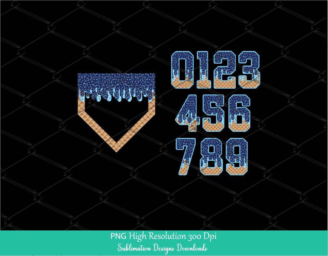 Drippy Baseball Home Plate & Numbers PNG Clipart Bundle (digital ...
