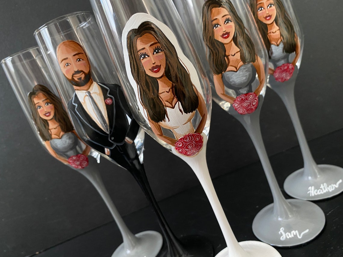 Custom Glasses Bridal Shower Party Hand Painted Wine Glasses - Etsy