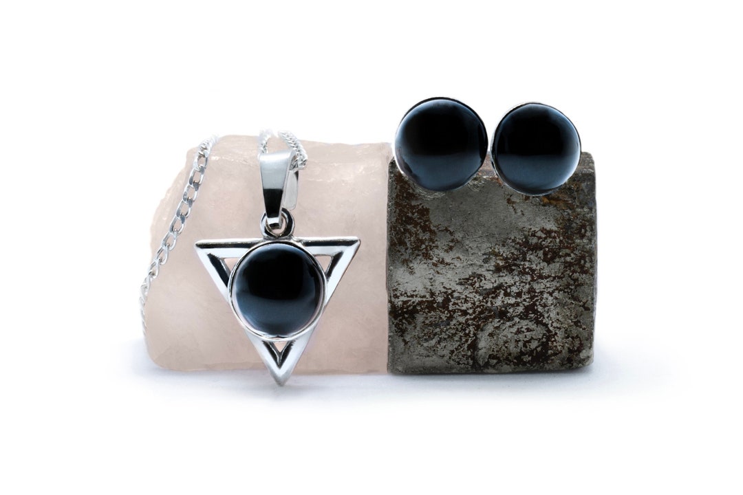 BLACK ONYX TRIANGLE Jewelry Set Sterling Silver Geometric Elegance Onyx ...