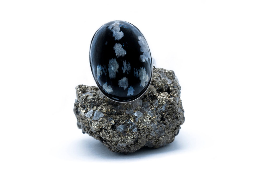 SNOWFLAKE OBSIDIAN RING | Large Obsidian Ring | Black Obsidian Jewelry ...