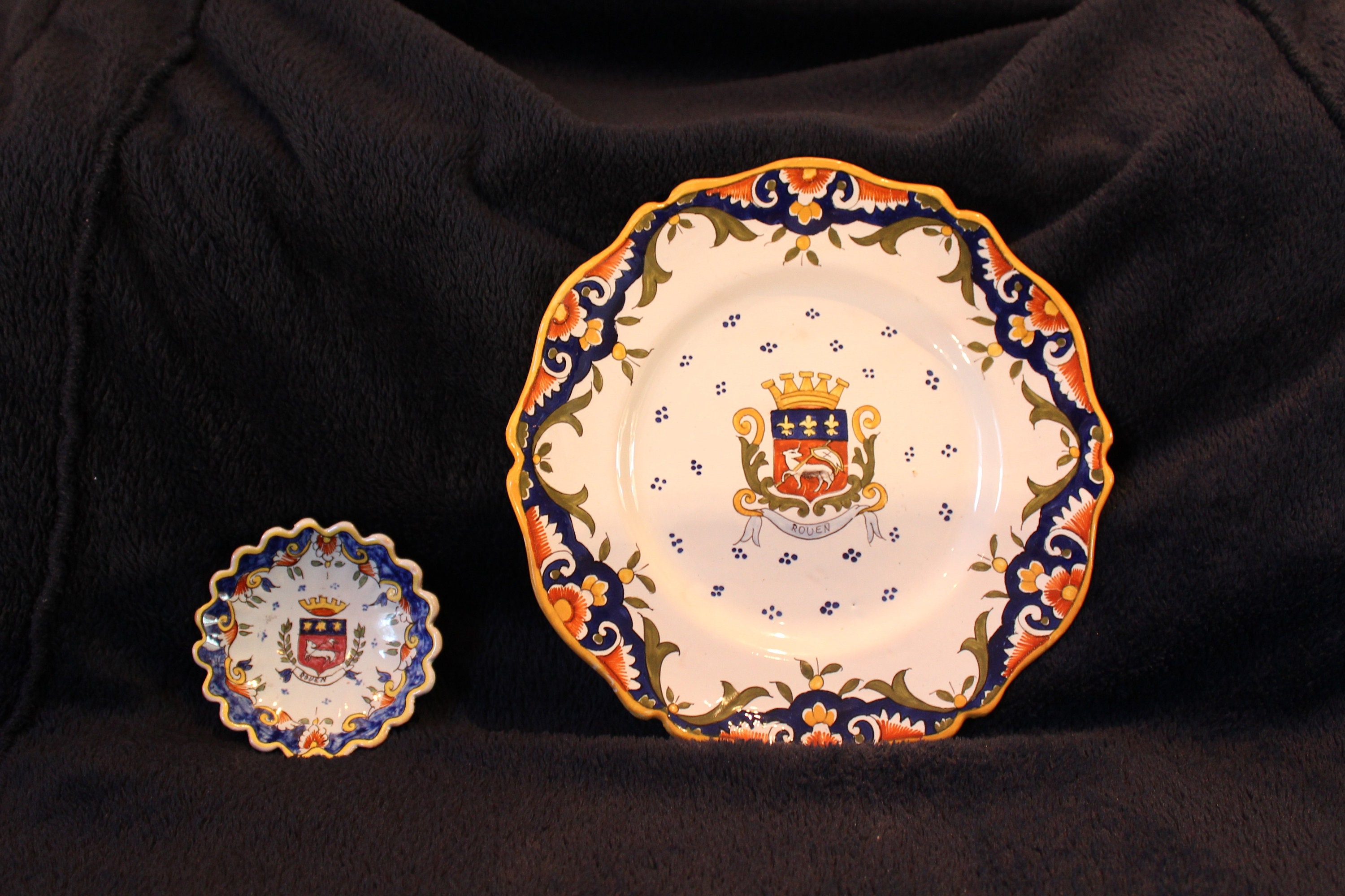 Vintage French Faience Armorial Rouen Plate and Dish. - Etsy