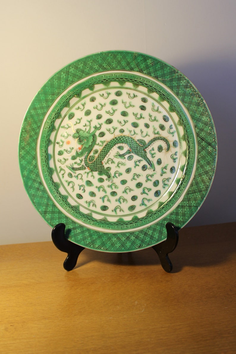 Pretty Chinese Dragon Plate in Emerald Green, With Stand. - Etsy