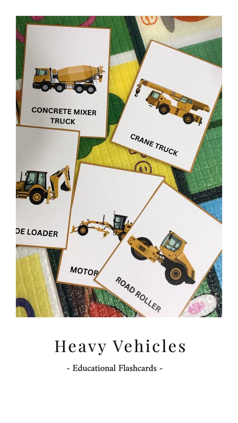 Constrution Vehicles Flashcards, Heavy Equipment, Toddler Flashcard ...