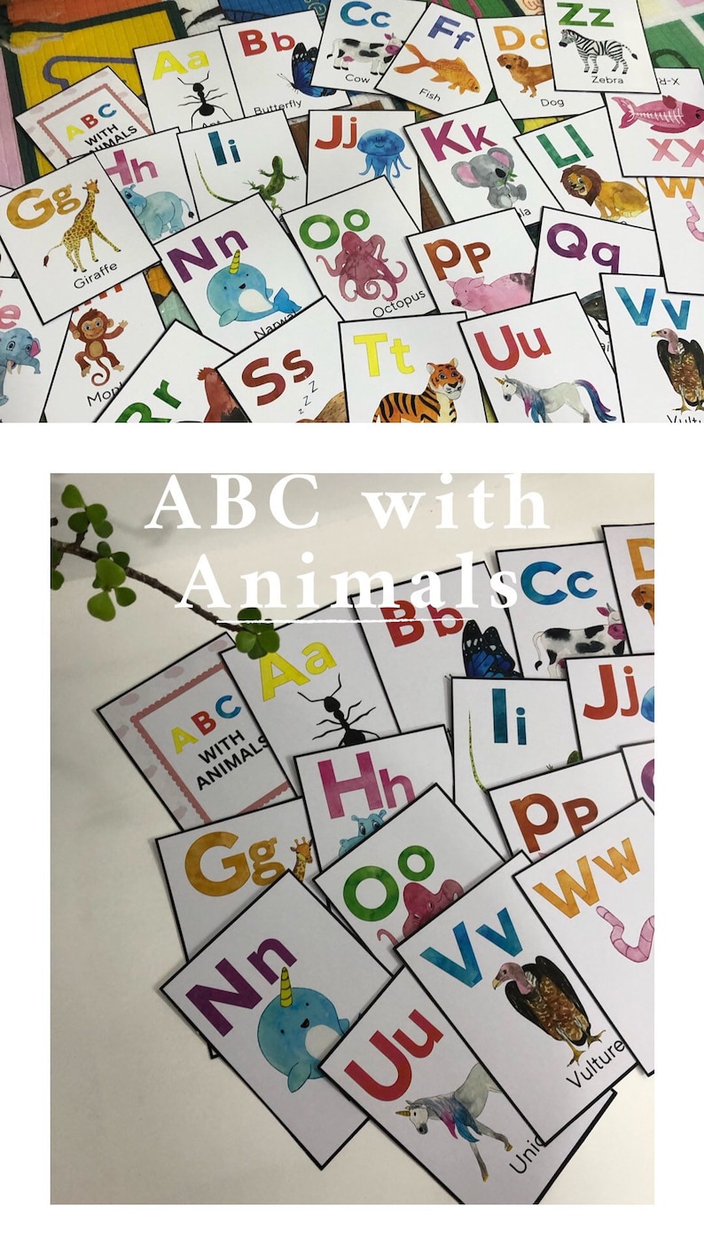 Alphabet With Animals Flashcards, Nursery , Homeschool, Toddler ...