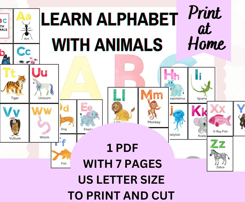 Alphabet With Animals Flashcards, Nursery , Homeschool, Toddler ...