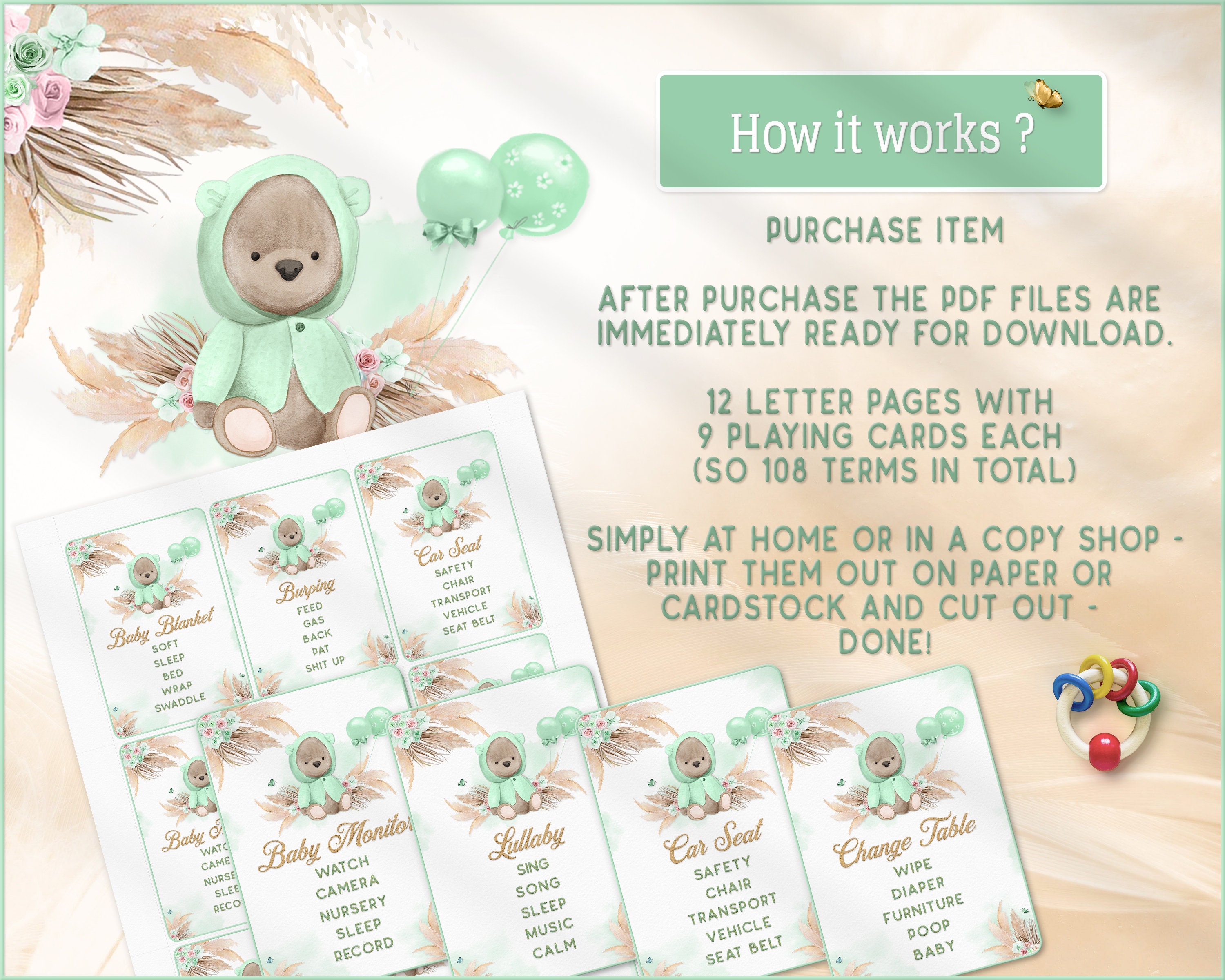 Boho Baby Shower TABOO Printable Baby Shower Game Gender Neutral Brown ...