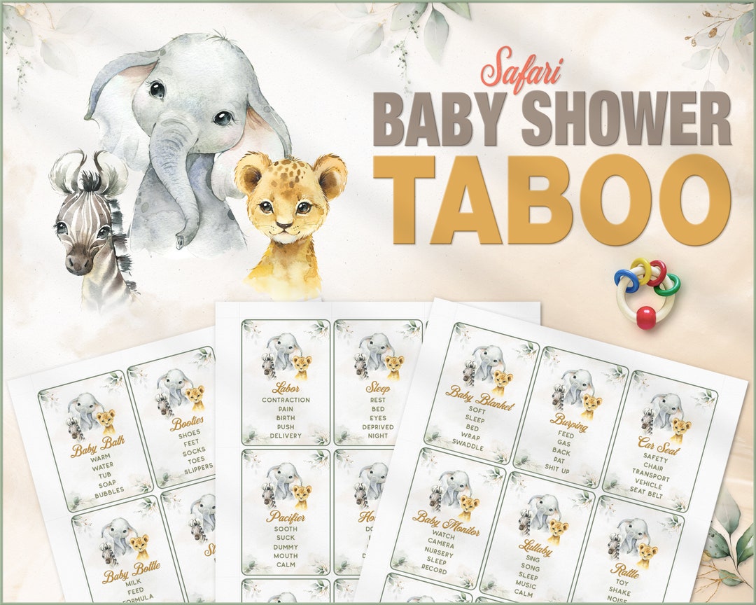 Baby Shower TABOO | Printable Baby Shower Game | Gender Neutral, Safari ...