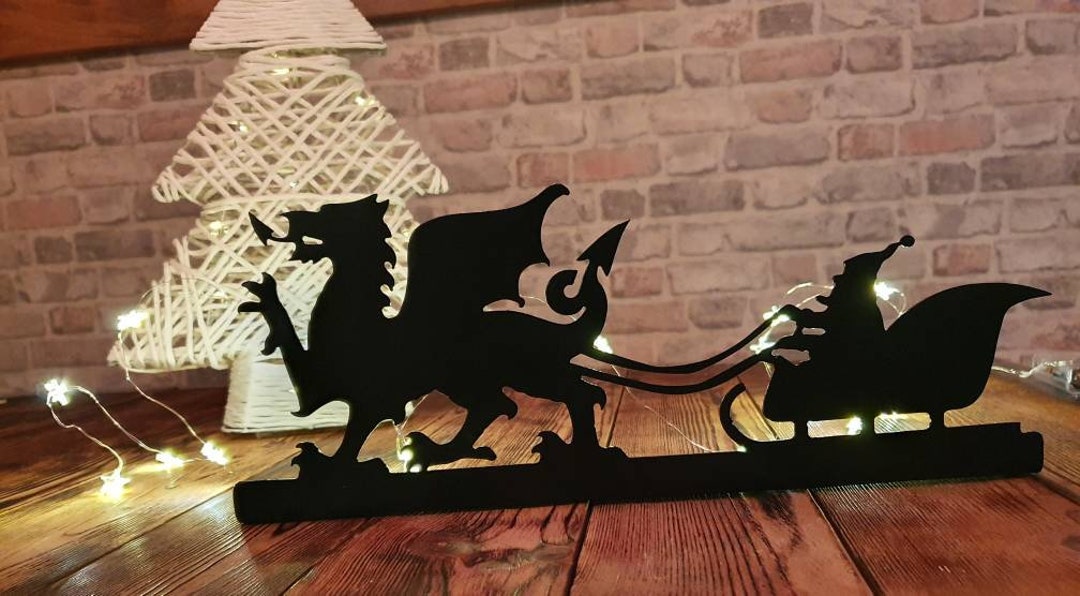 Welsh Dragon Christmas Ornament Wales Christmas Gift Santa on Sleigh ...