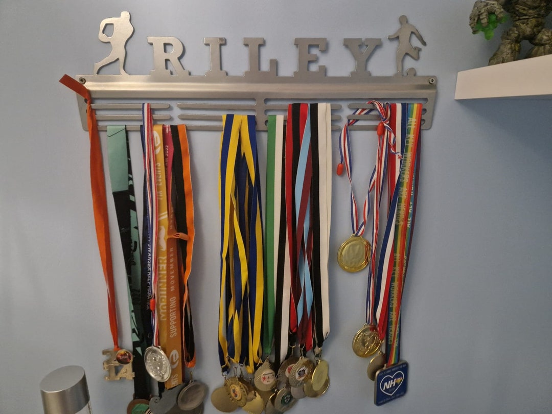 Football and Rugby Trophy Rack Personalised Gift Medal Holder Wall ...