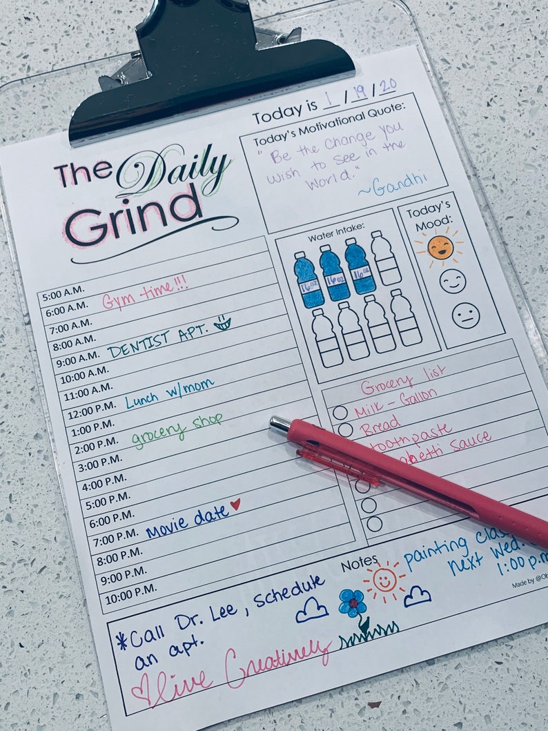 The Daily Grind Full Daily Planner Sheet | Etsy