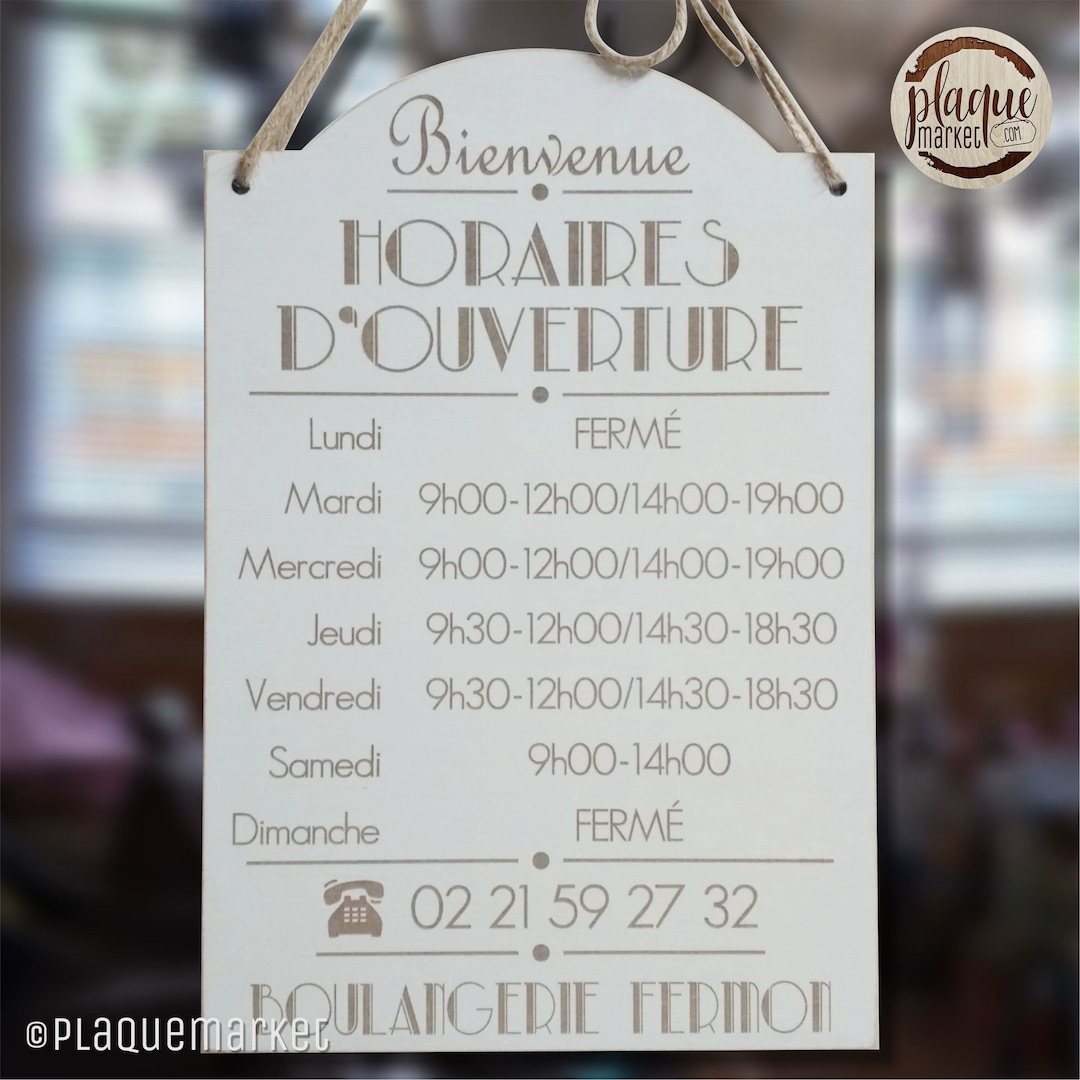 HORAIRES D'OUVERTURE plaque de porte Personnalisée panneau en bois ...
