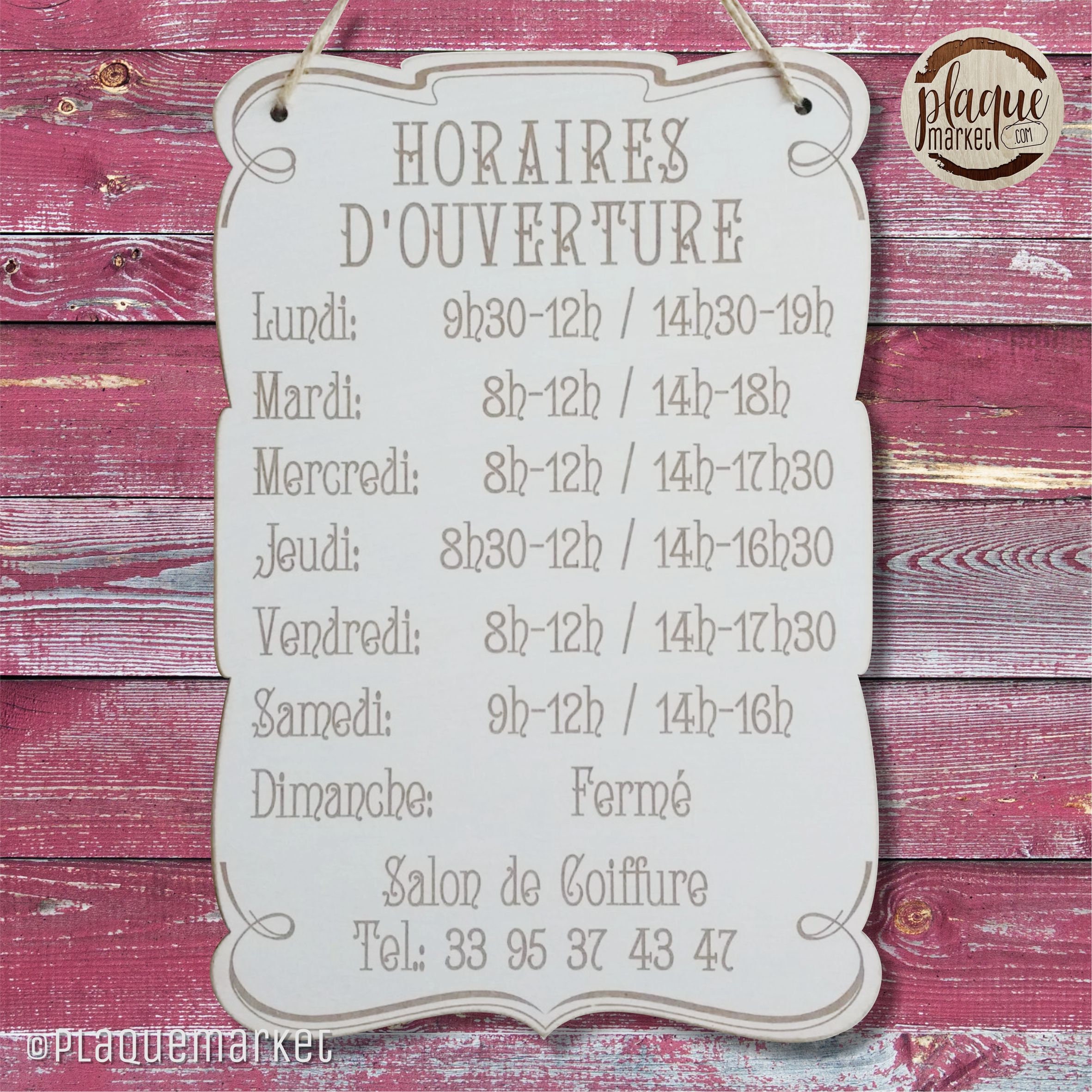 HORAIRES D'OUVERTURE plaque de porte Personnalisée panneau en bois ...