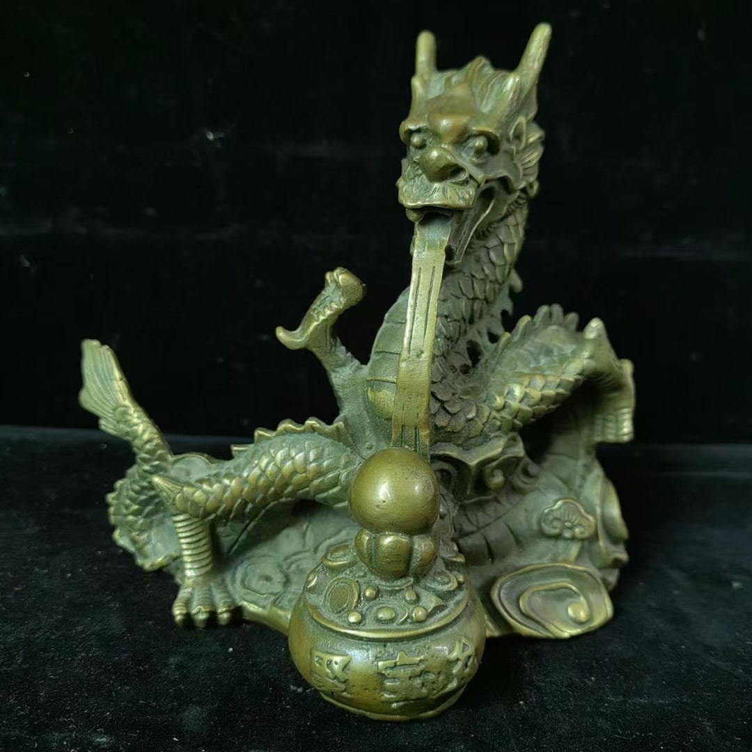 Ancient Tibet Copper Gilt Dragon Beast Statue Old Chinese Bronze Zodiac ...
