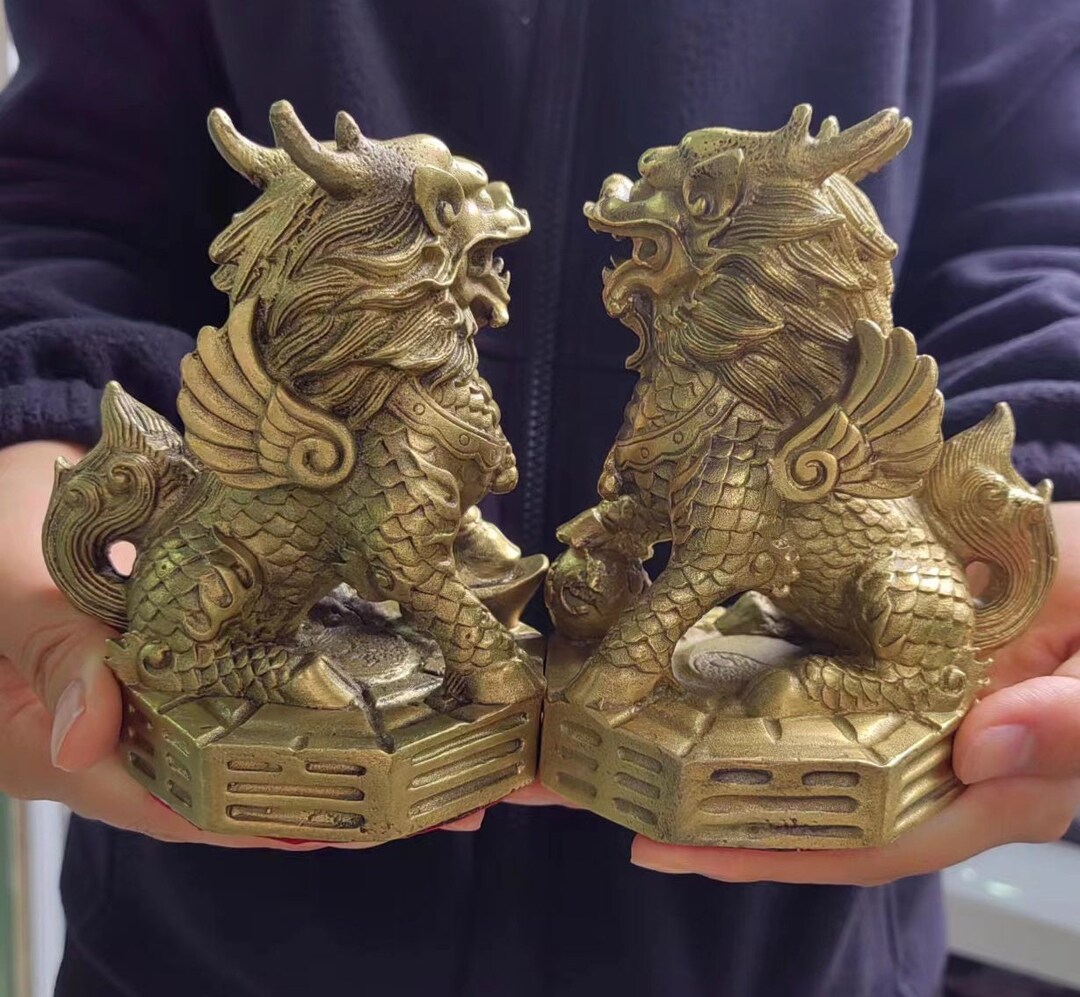 Pair Wealth Pixiu Statue Feng Shui Decor Kirin Pi Yao,copper Kylin ...