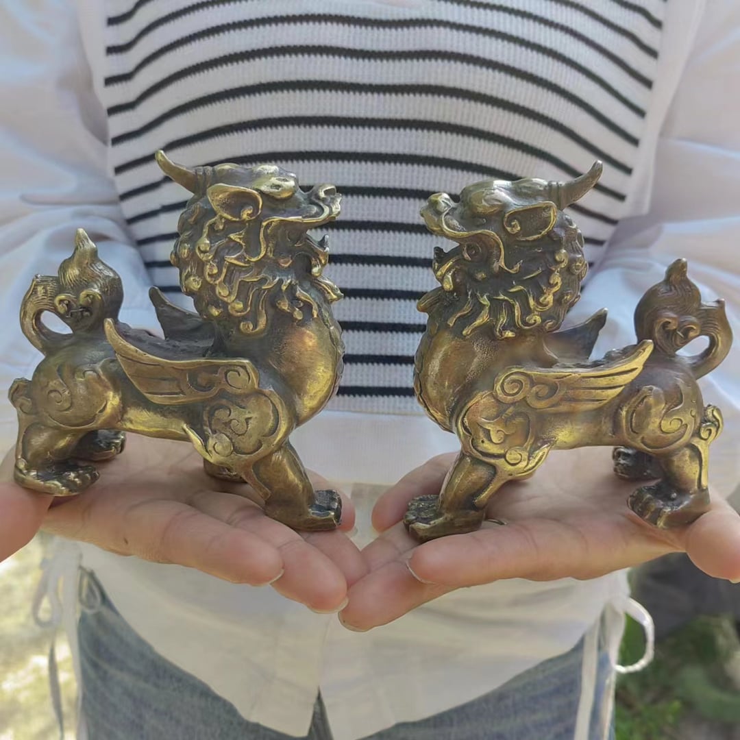 Pair Copper Chi Lin Statue qi Lin Beast Figurine, the Sacred Dragon in ...