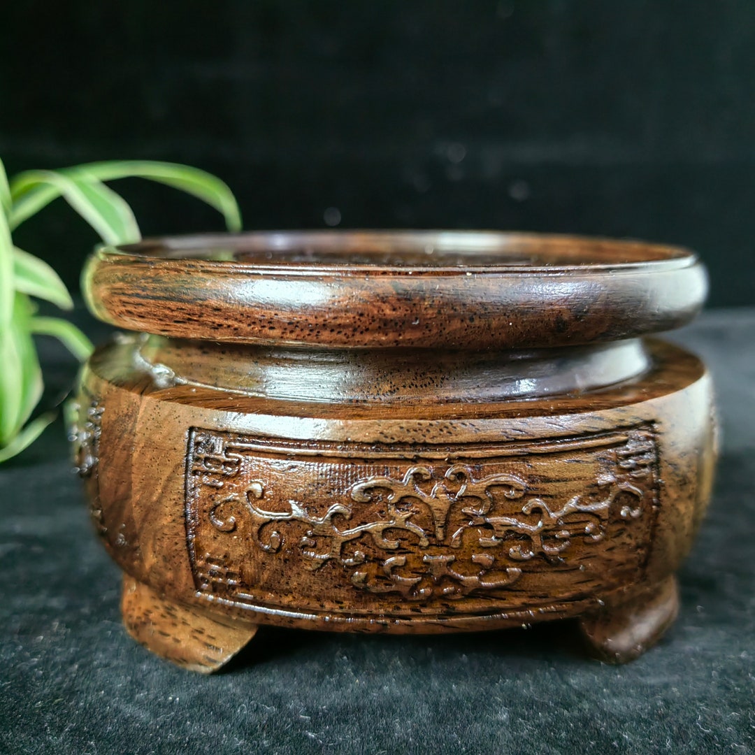 Fine Natural Hand Carved Wood Base Display Vase or Flowerpot Stand ...