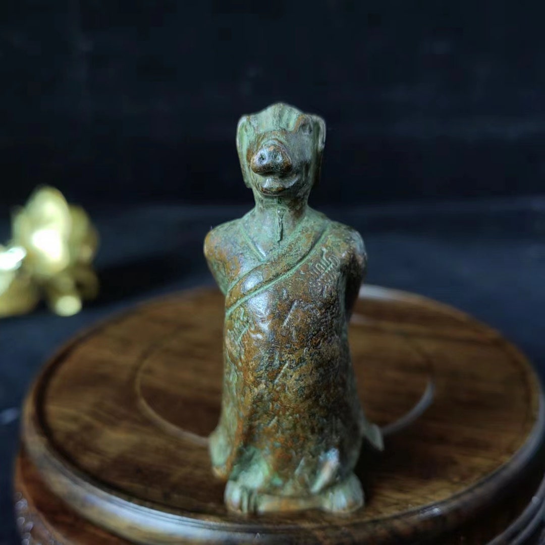 Solid Copper Ancient Pig Head Human Body Small Ornament Miniatures ...