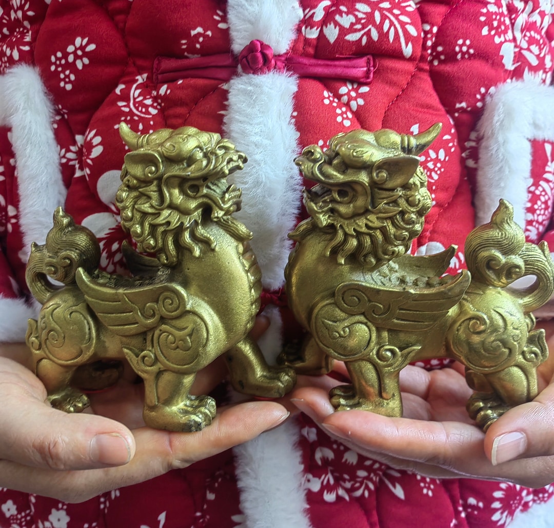 Pair Copper Chi Lin Statue (qi Lin) Beast Figurine, the Sacred Dragon ...