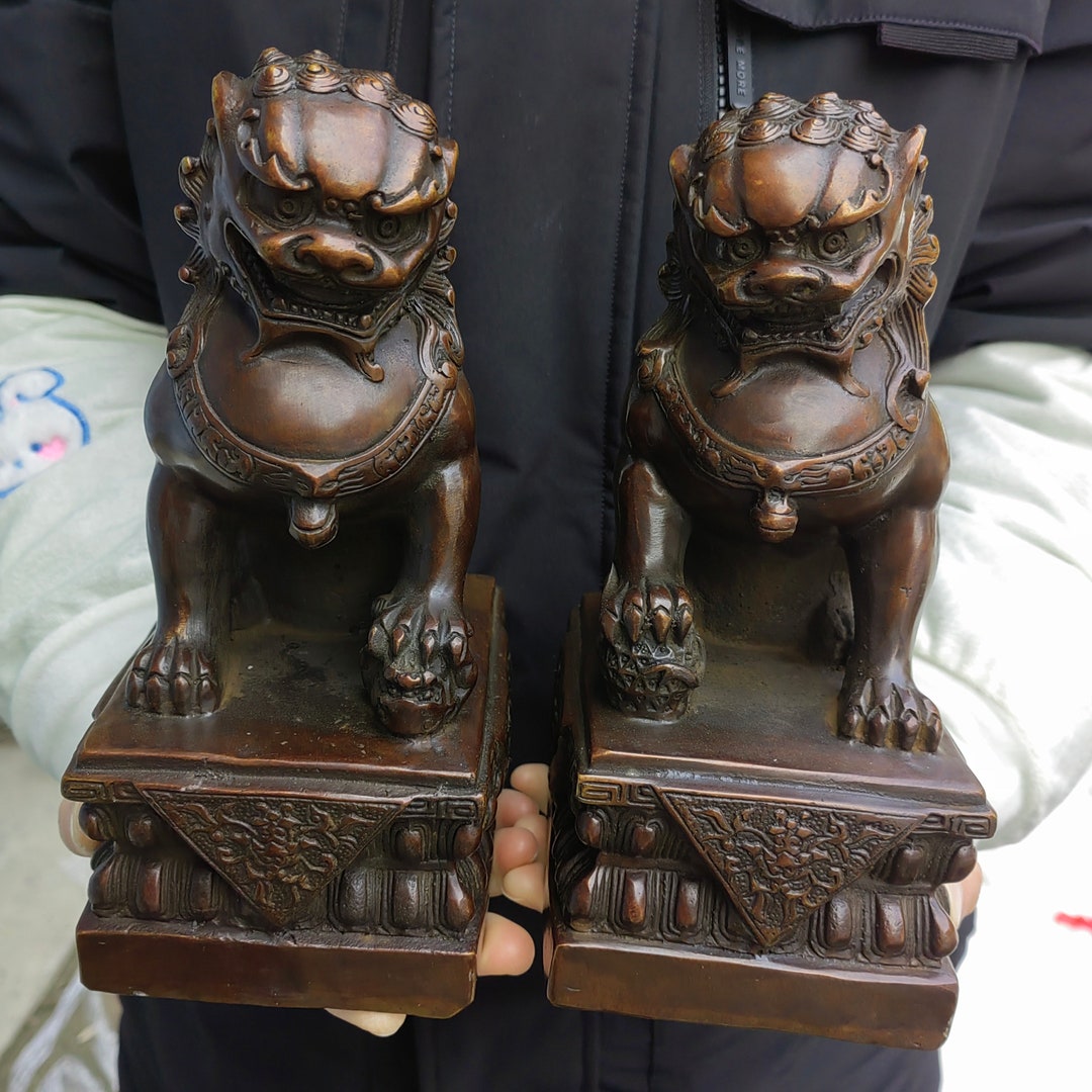 Bronze Fu Foo Dog Statue Pair, Chinese Guardian Lions, Feng Shui Decor ...