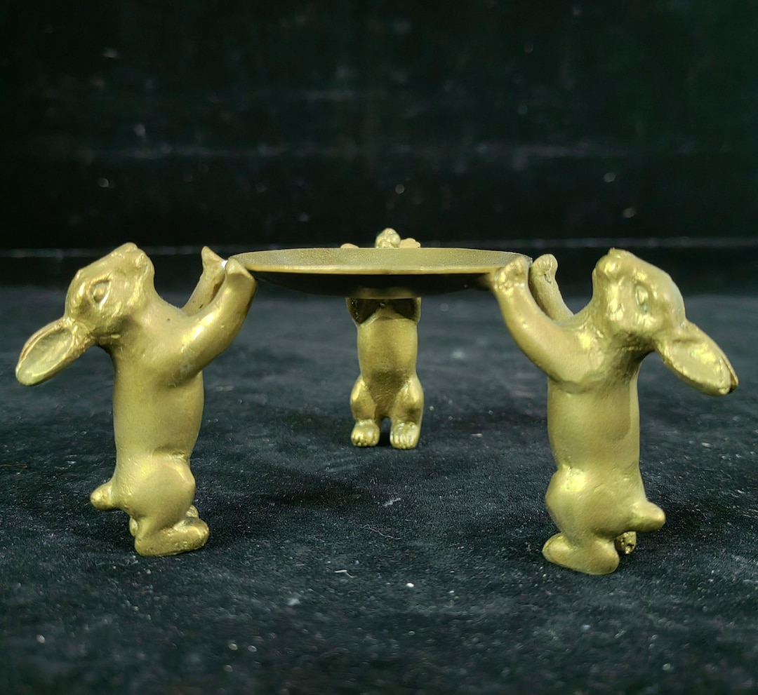 Copper Three Rabbit Figurine Candleholder Birthday Gift, Vintage Animal ...