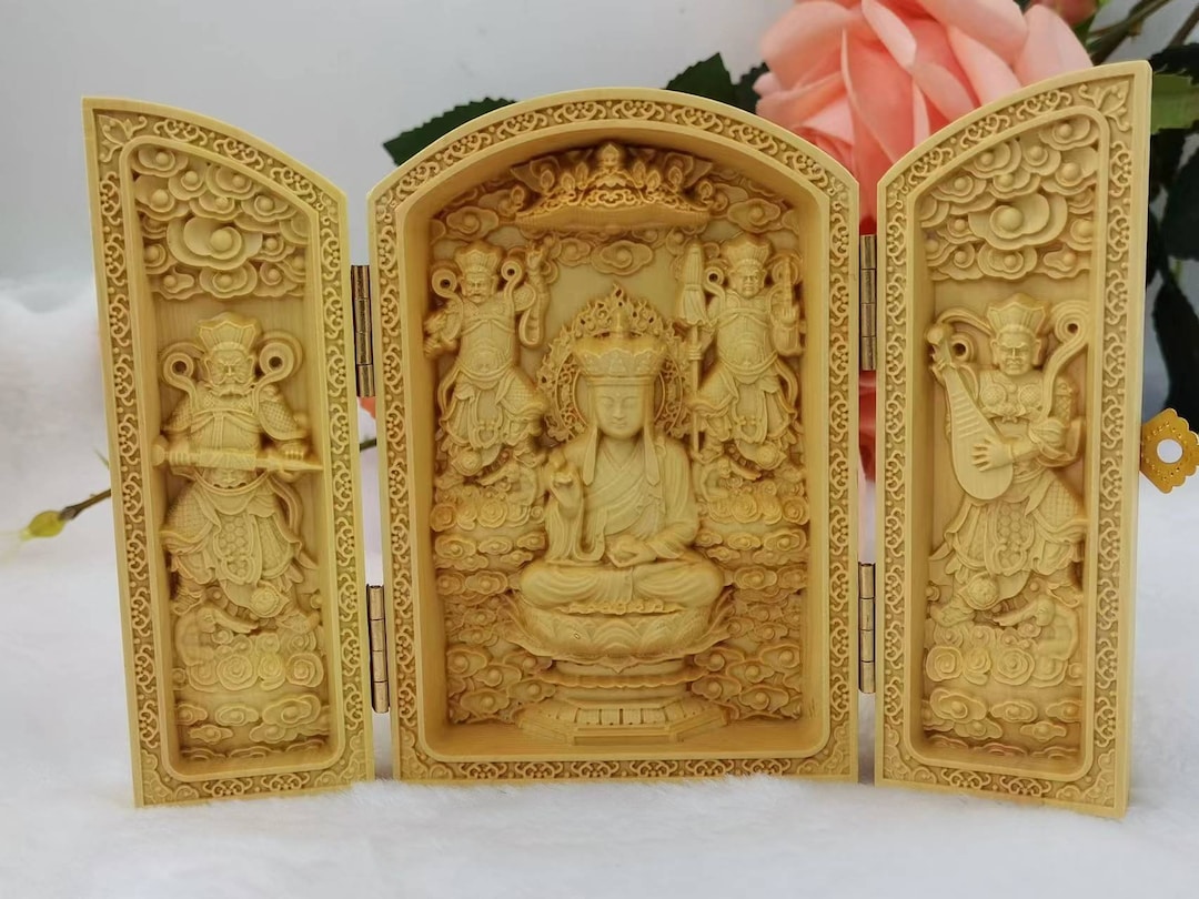 Ksitigarbha Buddha Portable Wooden Buddism Niches, Boxwood Hand Carving ...