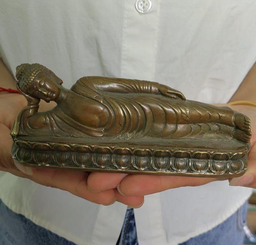 Reclining Buddha Statue, Copper Gautama Idol (14cm) - Etsy