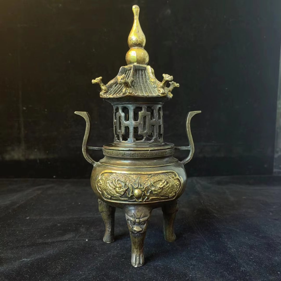 Tibetan Buddhism Temple Bronze Gilt Three Foot Incense Burner China ...