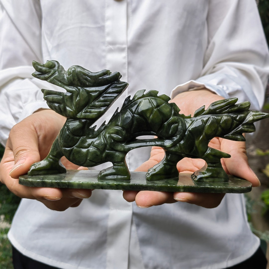 2024 Year of the Dragon Natural Carved Green Jade Dragon Fengshui ...
